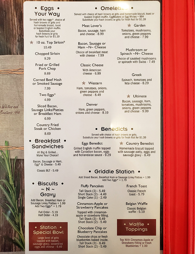 This menu isn't messing around&mdash;it's the roadmap to satisfaction with every breakfast possibility from fluffy pancakes to country benedicts waiting to be discovered.