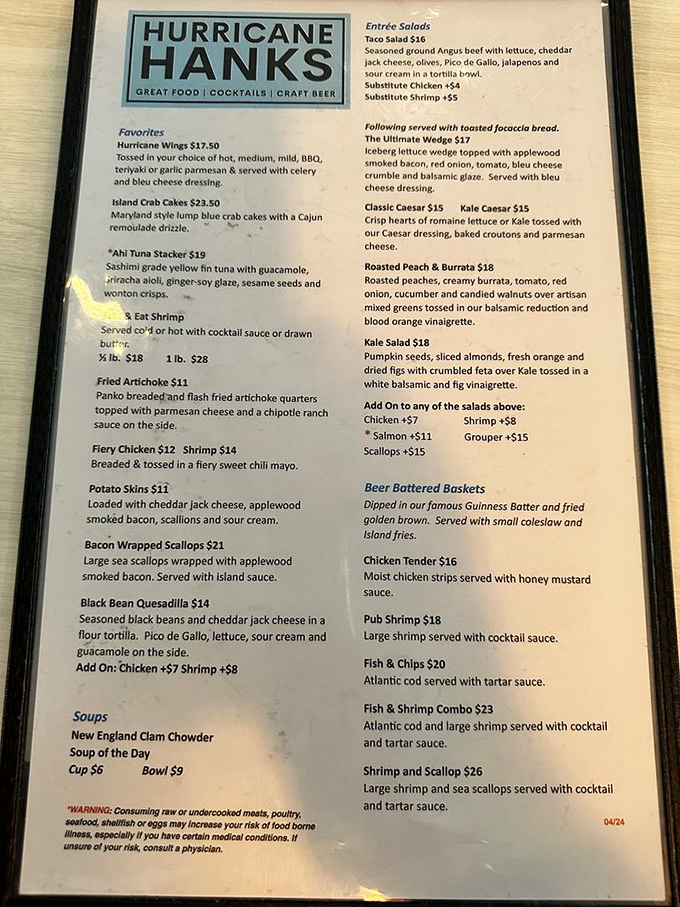 The menu reads like a love letter to seafood lovers&mdash;just try not to drool on it while deciding between Island Crab Cakes and Bacon Wrapped Scallops.