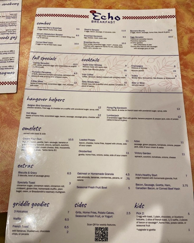 The menu reads like a love letter to morning indulgence, with that legendary breakfast burrito holding court at $10.50. 
