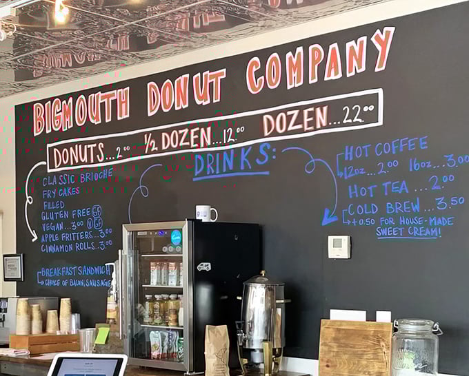 The chalkboard menu wall&mdash;a masterpiece rivaling anything in the Louvre&mdash;showcases the day's treasures in vibrant, handwritten glory.