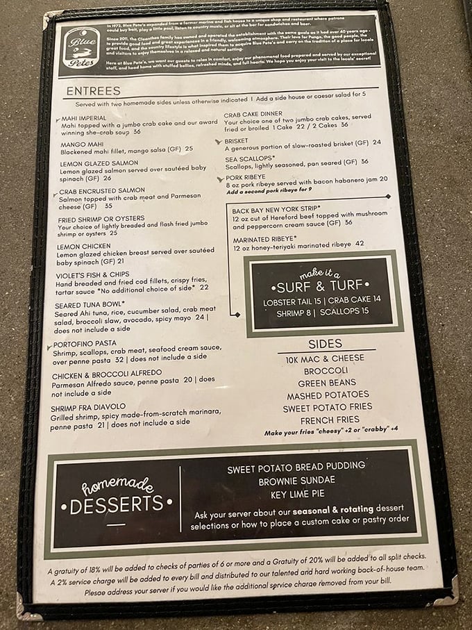 The menu reads like a love letter to seafood, with prices that won't require a second mortgage.