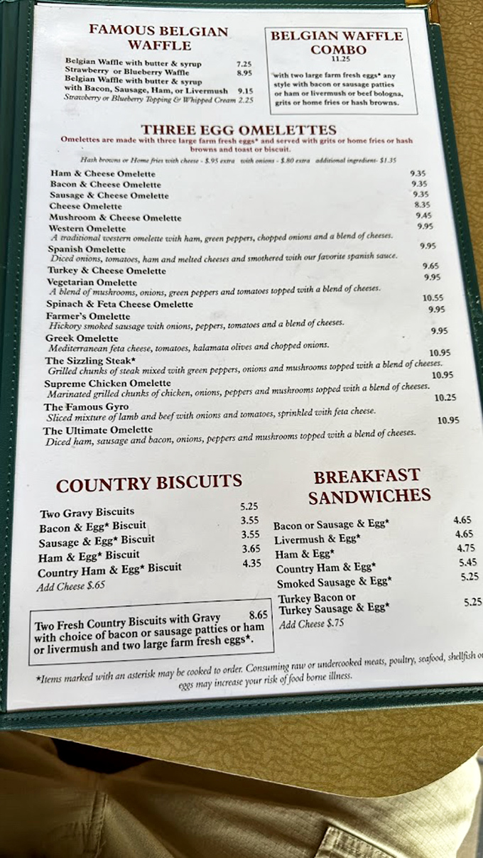 The menu reads like a love letter to breakfast classics &ndash; Belgian waffles, three-egg omelets, and country biscuits that would make your grandmother proud.