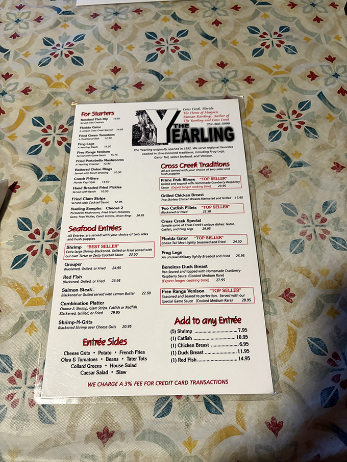 The menu reads like a love letter to old Florida &ndash; frog legs, gator tail, and venison share space with the legendary sour orange pie.