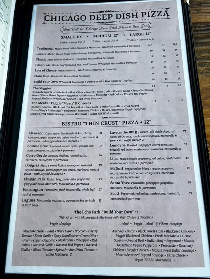 This isn't just a menu &ndash; it's a roadmap to pizza paradise with options that'll make your taste buds sing. 