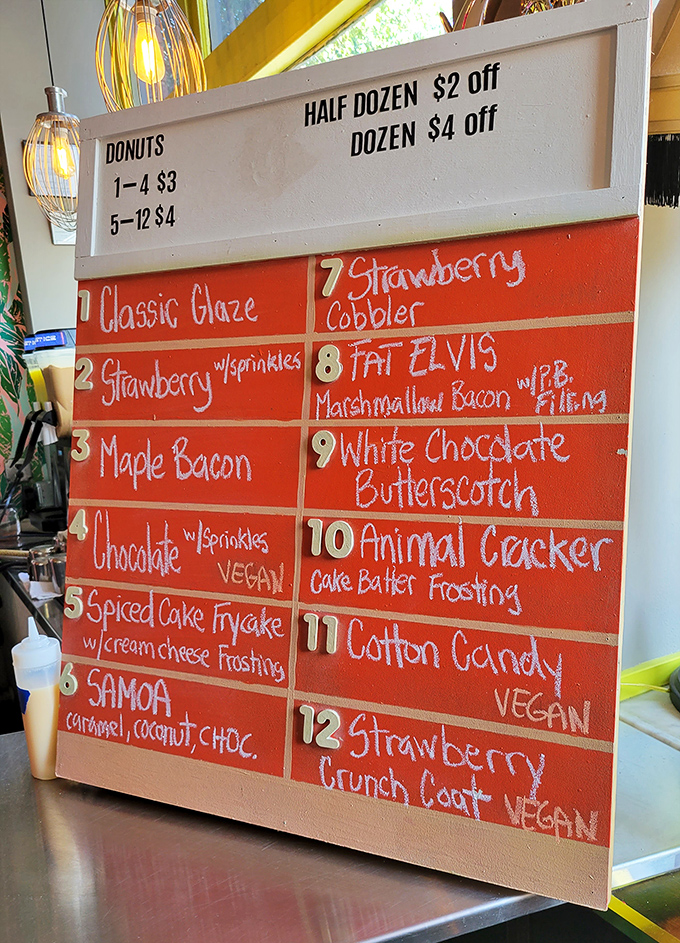 This menu board is basically a roadmap to joy. The Fat Elvis with peanut butter filling might just have you singing "Thank you, thank you very much."