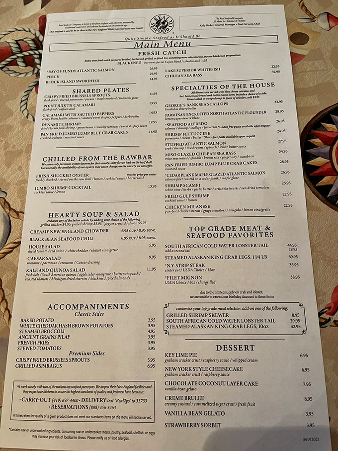 This menu isn't just a list of options&mdash;it's a maritime treasure map where X marks the Stuffed Atlantic Salmon.