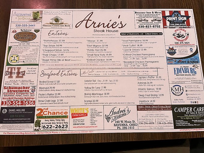 The menu at Arnie's reads like a carnivore's love letter &ndash; seafood, steaks, and everything in between. Decision paralysis has never been so delicious.
