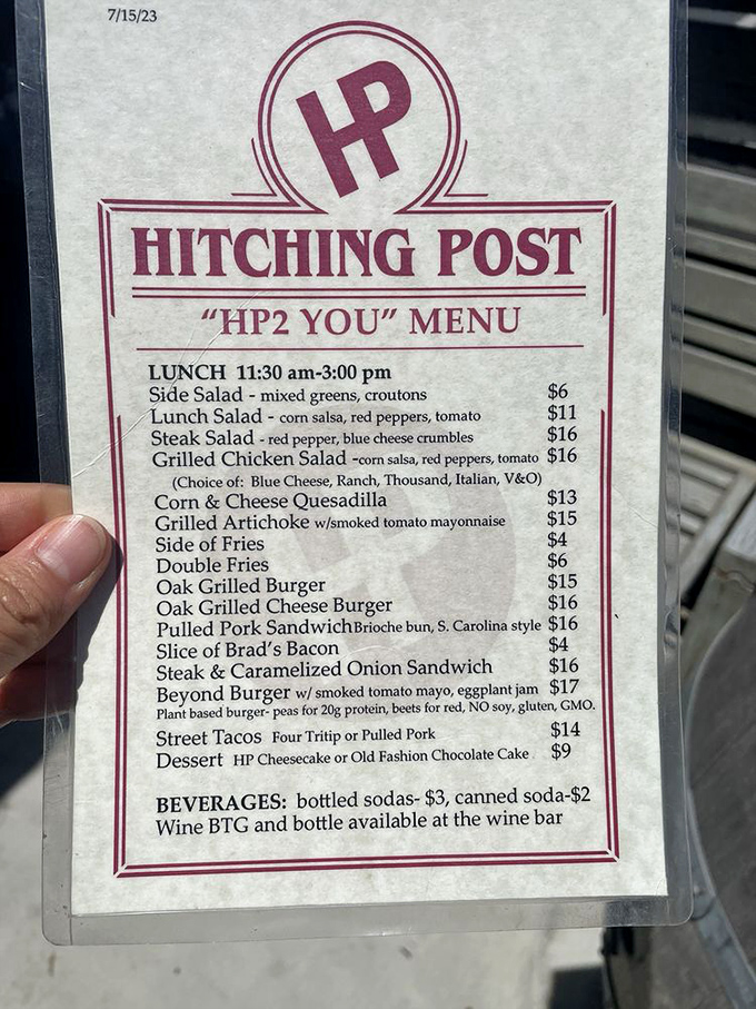 The "HP2 YOU" lunch menu offers a glimpse into casual daytime options, though the dinner steaks are what built the legend.