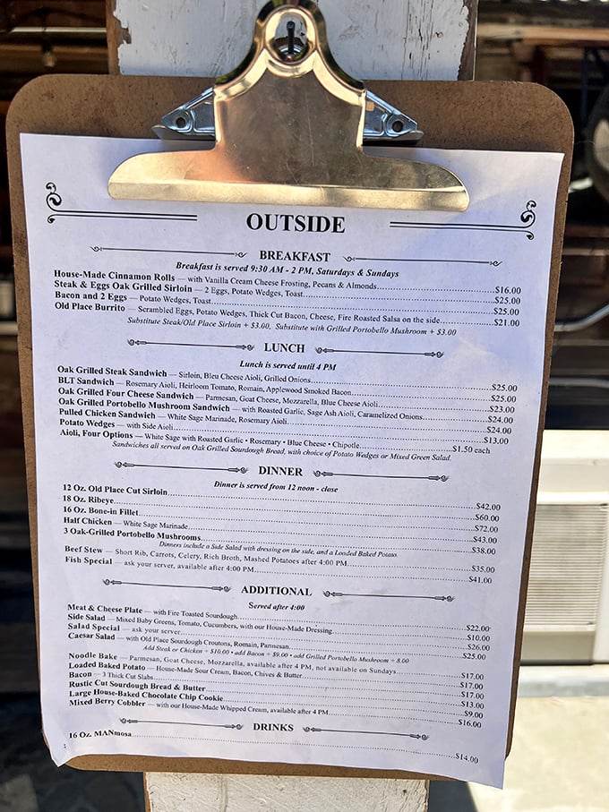 Simple menu, extraordinary flavors. The Old Place doesn't need pages of options when each carefully crafted dish has been perfected over years of oak-fired cooking.