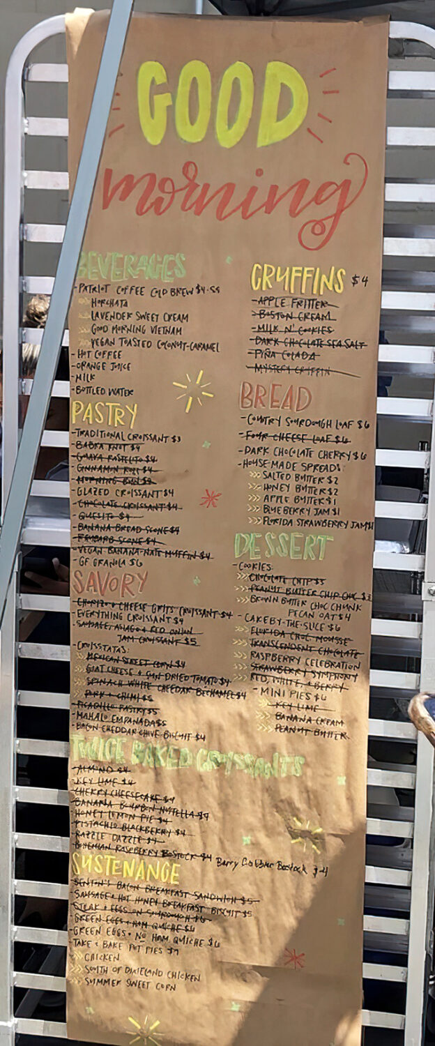 This handwritten menu isn't just a list&mdash;it's a treasure map. X marks the spot where your diet plans surrender to buttery temptation.