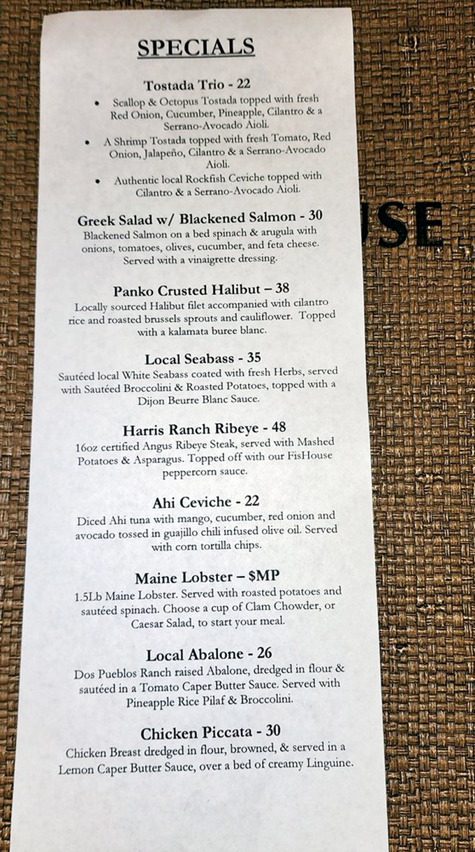 This menu reads like poetry for seafood lovers. The Tostada Trio alone might be worth the drive from Los Angeles.