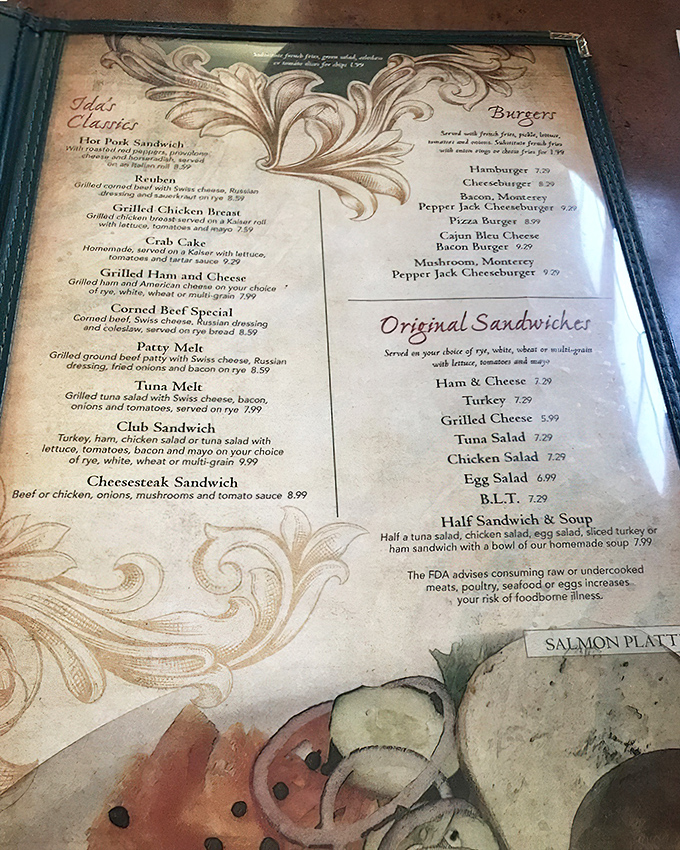 A menu that reads like a love letter to American classics. That Hot Pork Sandwich at the top isn't just listed first by accident.