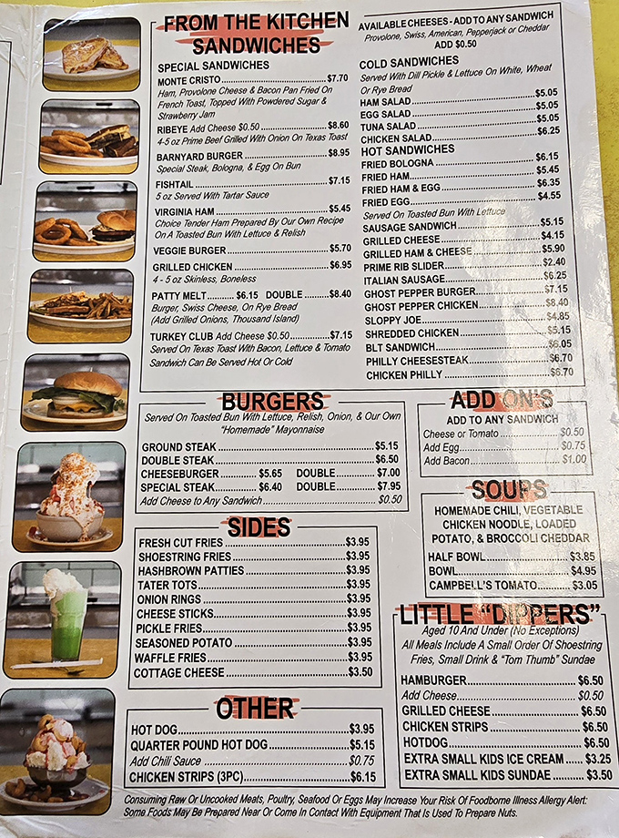 A menu that reads like comfort food poetry. From Monte Cristo sandwiches to legendary sundaes, decisions have never been so deliciously difficult.