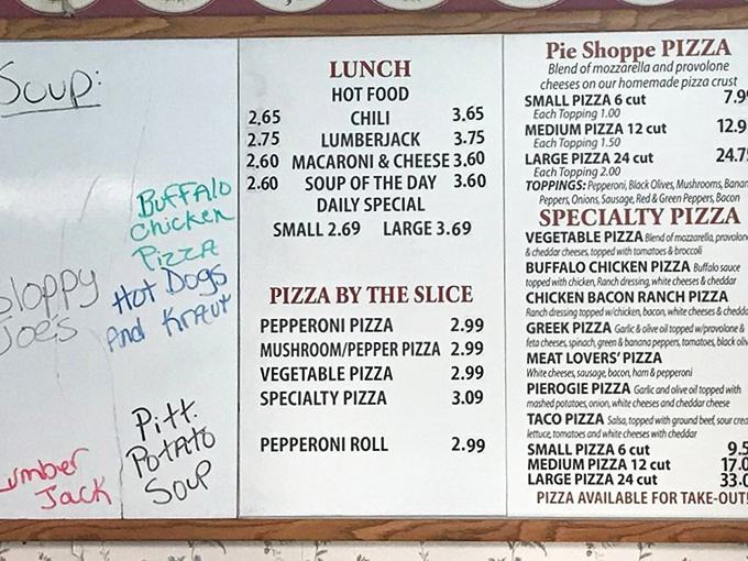 This menu board is like a roadmap to happiness. Notice how "Specialty Pizza" gets the same reverence as comfort food classics.