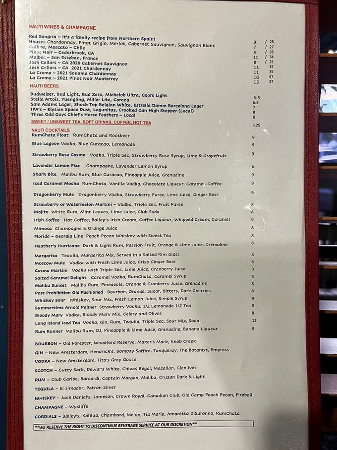 The drink menu reads like a coastal vacation in liquid form&mdash;from the "Shark Bite" cocktail to local craft beers, there's a libation for every seafood pairing.