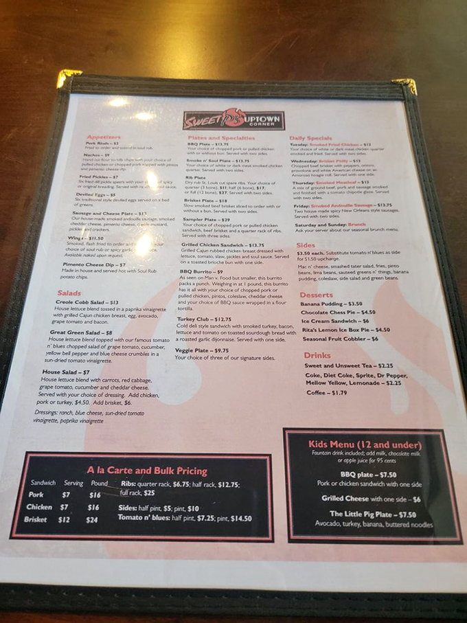 This menu isn't just a list of options&mdash;it's a roadmap to happiness with BBQ as your trusty guide.