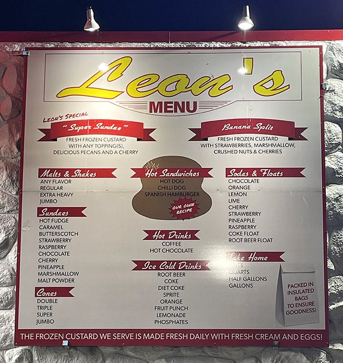 This menu reads like a love letter to frozen custard, offering choices that'll paralyze you.