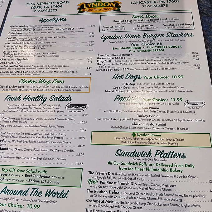 The menu reads like a love letter to American comfort food&mdash;each section promising a different path to culinary satisfaction.