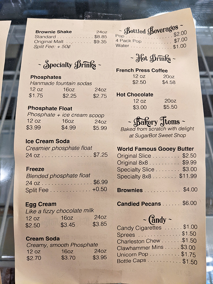 This menu isn't just a list of treats &ndash; it's a roadmap to happiness. "World Famous Gooey Butter Cake" isn't just a name, it's a promise.