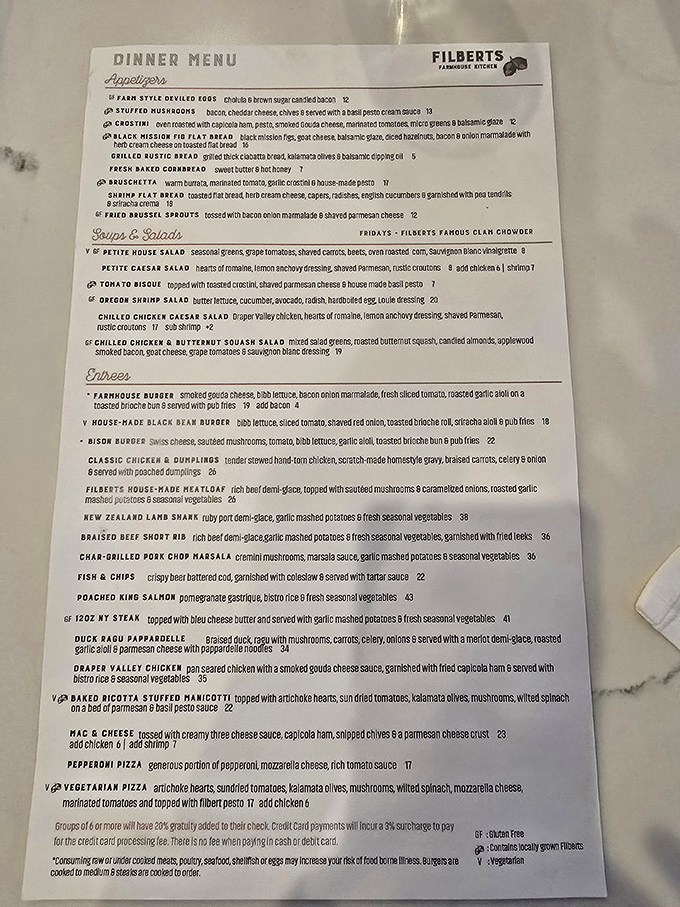 A menu that reads like a love letter to comfort food—from farm-style deviled eggs to that legendary fish and chips. Decision paralysis guaranteed.