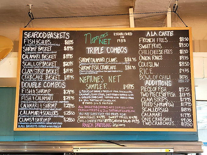 The chalkboard menu – a siren song of seafood possibilities that has lured hungry travelers for decades.