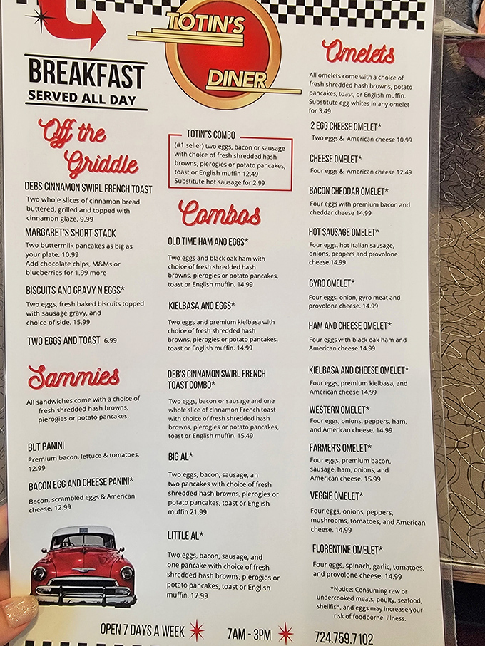 This menu reads like a love letter to breakfast lovers everywhere, featuring combinations that dreams are made of.