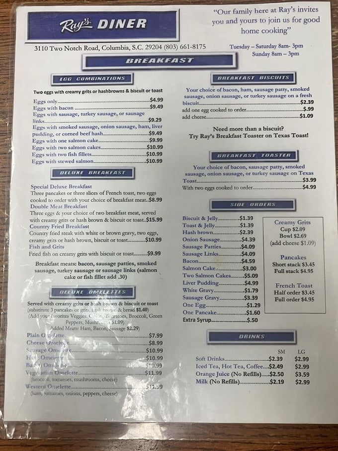 A menu that reads like poetry to hungry souls. No QR codes, no pretentious descriptions&mdash;just straightforward breakfast bliss waiting to be ordered.