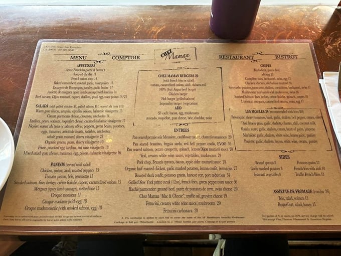 A menu that reads like a love letter to French cuisine, with enough options to make decision-making the hardest part of your meal.