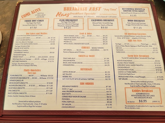This menu isn't just laminated for practicality—it's preserved like a historical document of comfort food's greatest hits.