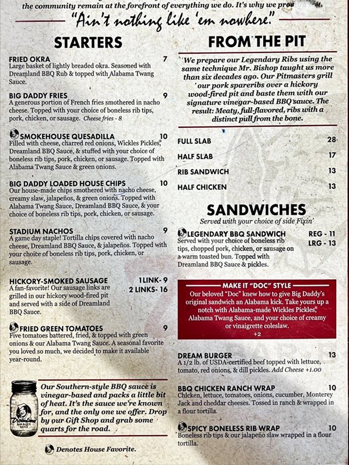 This menu isn't just a list of food – it's a roadmap to happiness with "Alabama Twang" as your final destination.