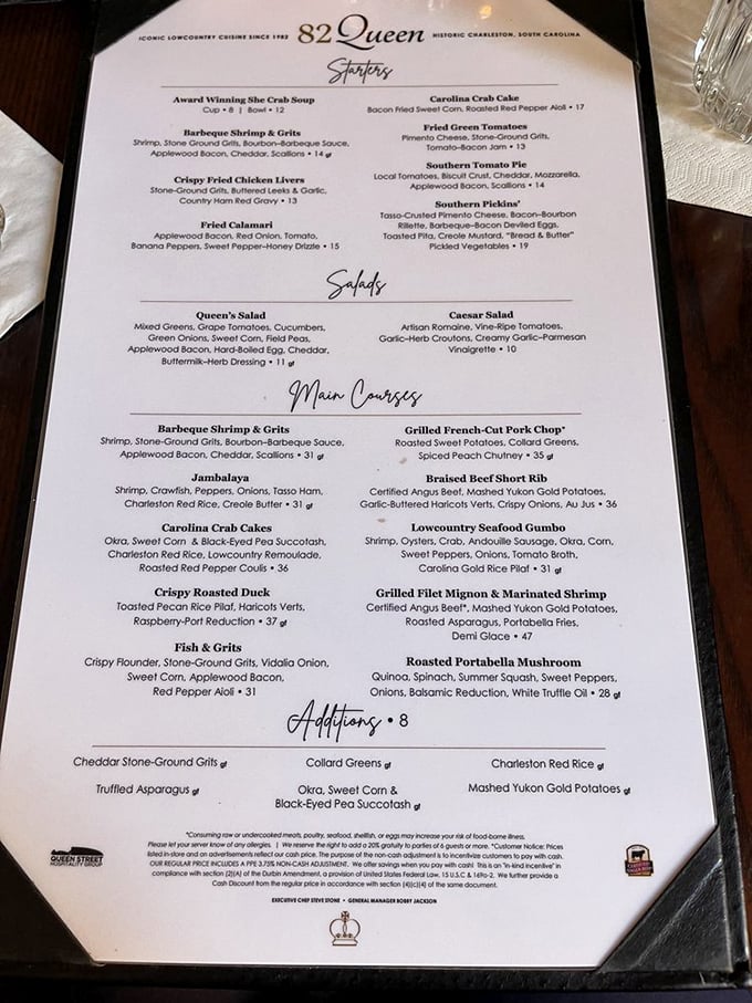 The menu reads like a love letter to Lowcountry cuisine, with each description promising flavors that could make a food critic weep with joy.