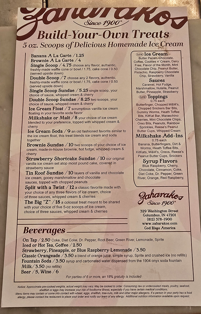 The menu reads like a love letter to simpler times, when "The Big Z" was the ultimate challenge and Green River soda flowed freely.
