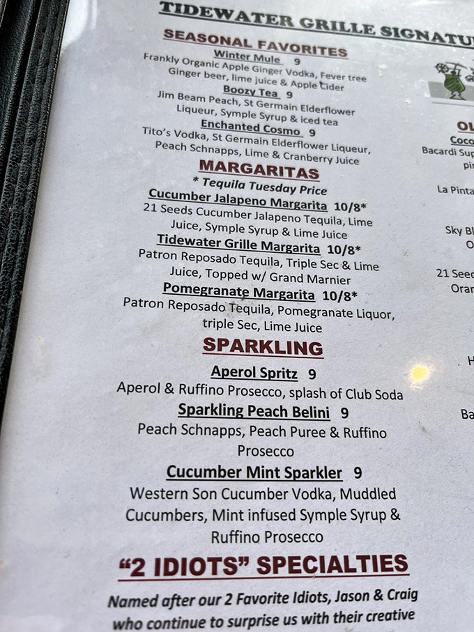 The cocktail menu reads like a love letter to creative mixology. Those "2 Idiots Specialties" prove that genius often wears the disguise of foolishness.