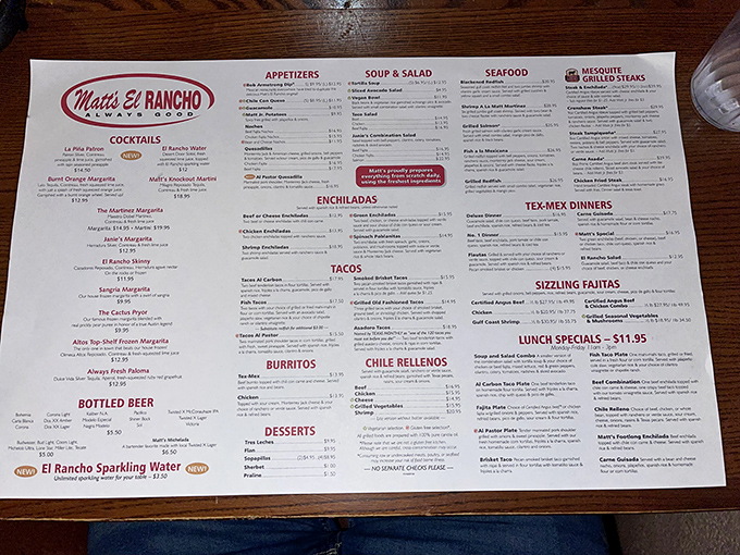 The menu at Matt's reads like a greatest hits album of Tex-Mex classics. Decision paralysis has never been so delicious.