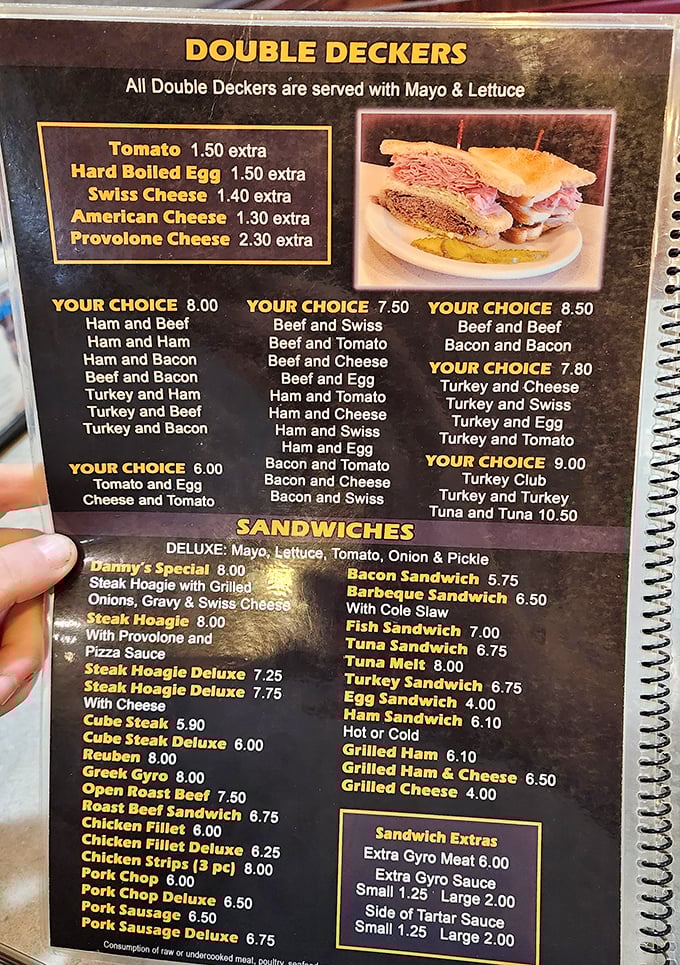 A menu that reads like a love letter to American comfort food, no translation needed.