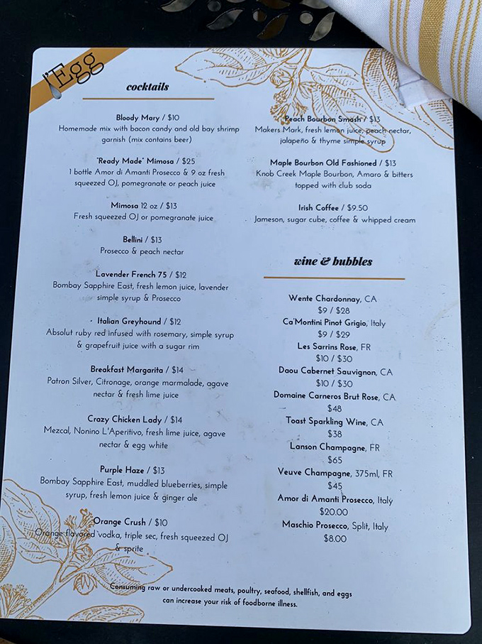 The cocktail menu at Egg proves breakfast drinks deserve the same respect as their evening counterparts. That Crazy Chicken Lady has my name on it!
