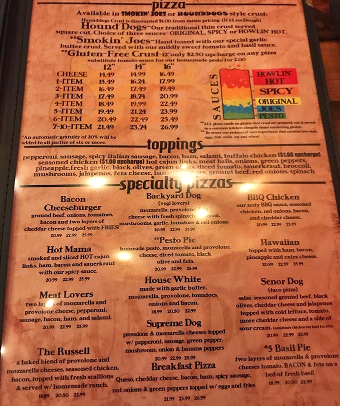 This menu reads like a love letter to creative pizza making, with options for every craving.