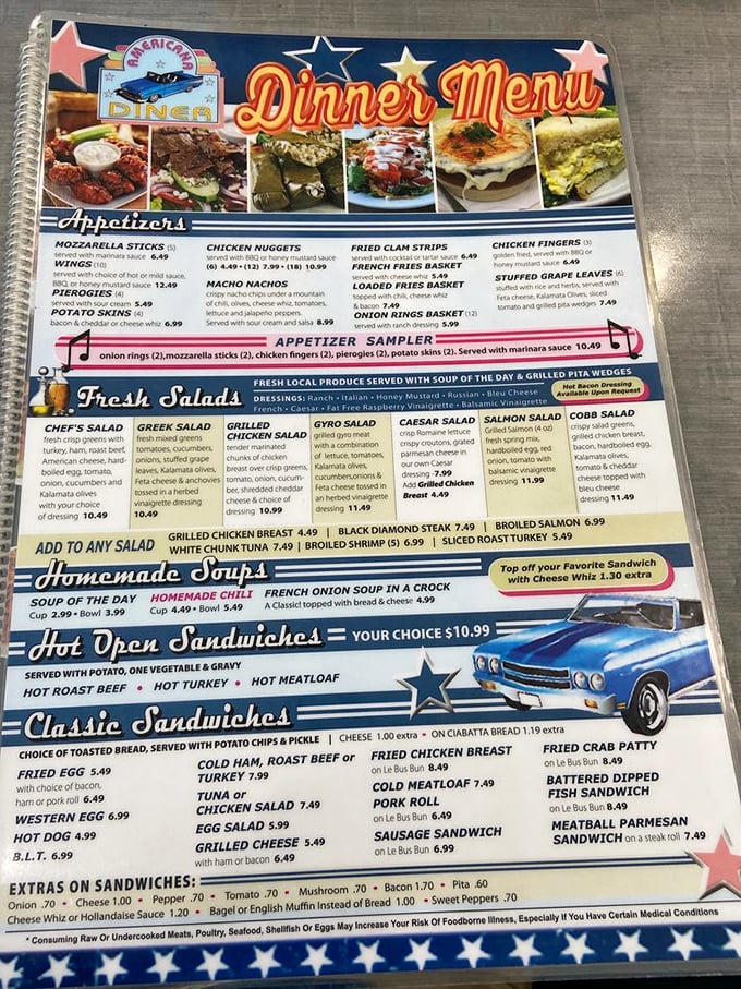 The menu reads like a love letter to American comfort food &ndash; spiral-bound nostalgia offering everything from loaded fries to hot open sandwiches.