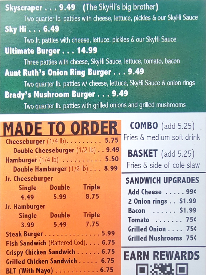 Menu magic! The legendary Skyscraper and Ultimate Burger await your hunger, promising a proper Ohio-sized meal that won't disappoint.