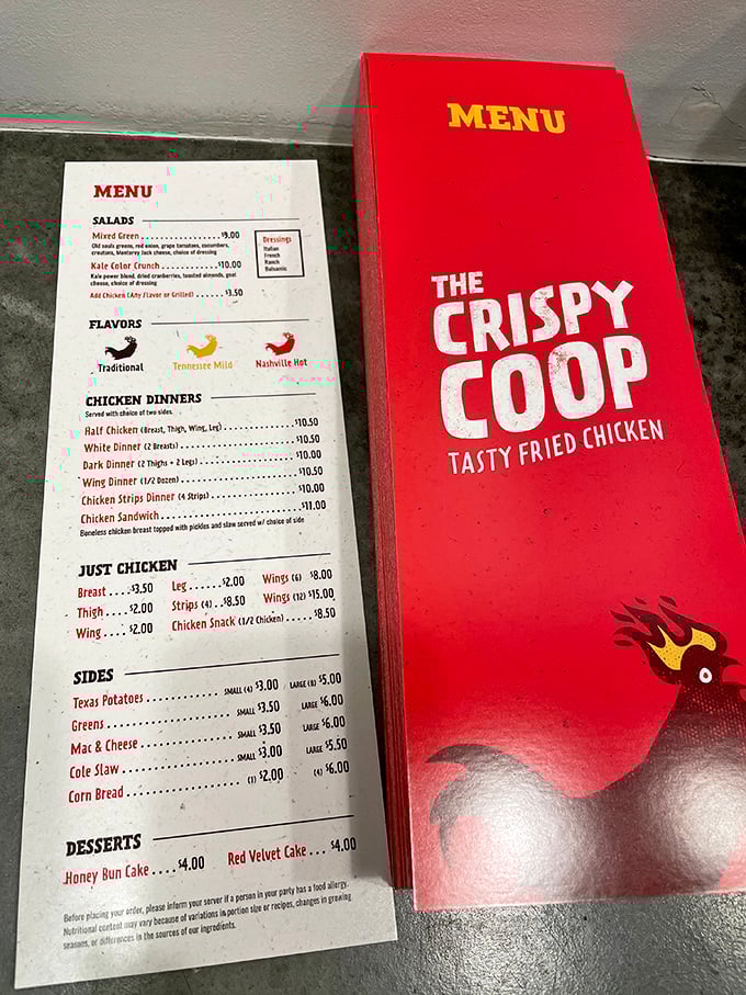 The straightforward menu doesn't waste time with novelties—just perfectly executed chicken in three heat levels and sides that deserve their own spotlight.