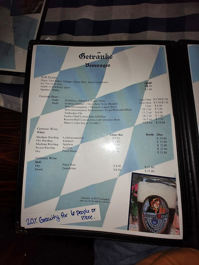 The beverage menu reads like a love letter to German brewing tradition. Decisions, decisions&mdash;life's tough when choosing between Hofbr&auml;u and Weihenstephan.