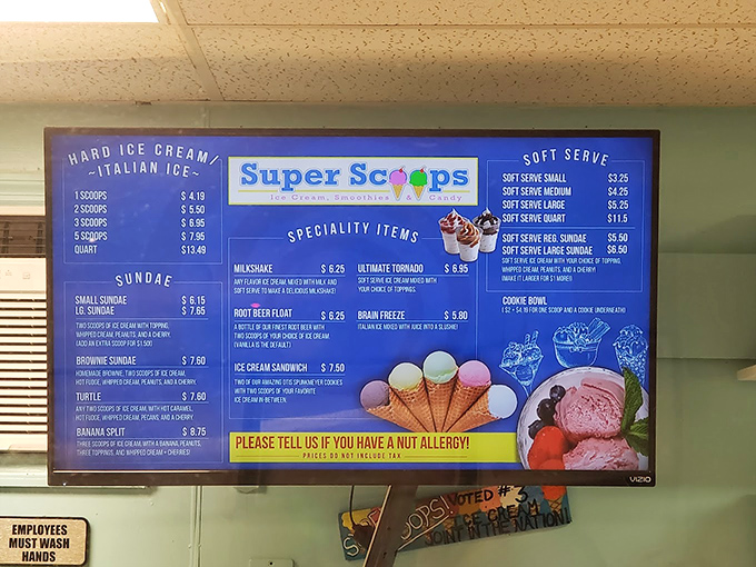 The menu board reads like a roadmap to happiness, with paths leading to hard ice cream, Italian ice, and specialty creations that make decision-making deliciously difficult.