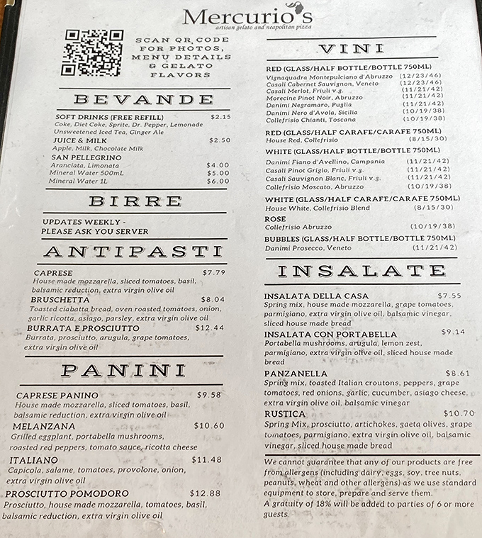 A menu that speaks the universal language of Italian deliciousness. Each antipasti and pizza option reads like a love letter to Naples.