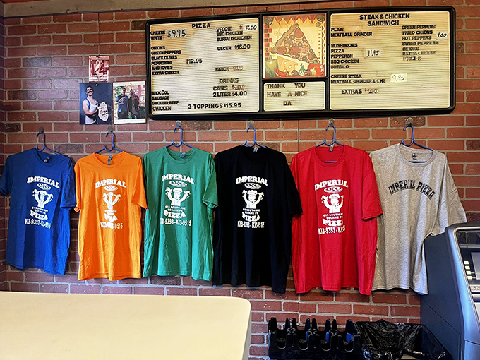 The menu board and colorful t-shirt display tell you everything you need to know&mdash;this place has loyal fans and hasn't needed to change its winning formula in decades.