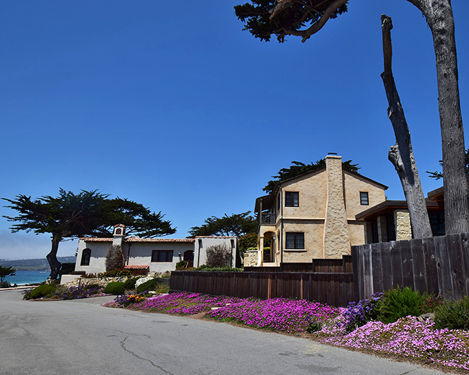 Ocean Avenue, where shopping becomes a scenic stroll and every storefront looks like it's auditioning for a fairytale village.