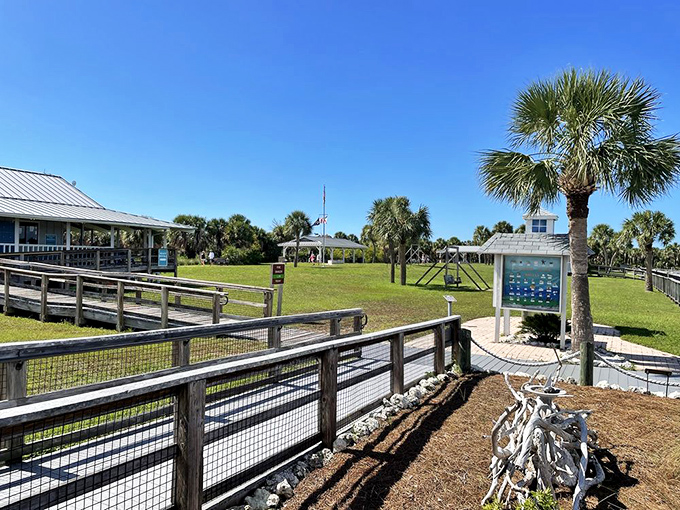 Island infrastructure that doesn't spoil the view. This visitor area blends into the landscape like a turtle on the beach&mdash;natural and right at home.