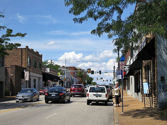Main Street traffic moves at the perfect pace: just slow enough to notice the world, just fast enough to get somewhere eventually.