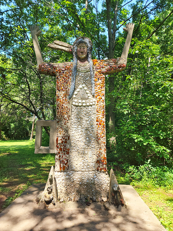 This towering Native American figure stands with arms outstretched, as if saying, "Yes, this entire park is made of concrete. No, I can't explain it either."