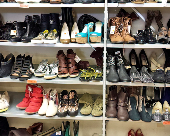 The shoe section: where forgotten footwear finds new life and shoppers discover that Cinderella moments don't require a fairy godmother&mdash;just patience and $25.