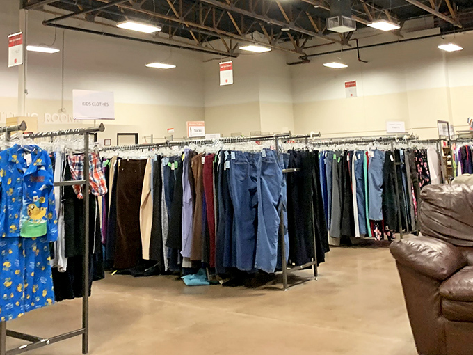 Endless racks of clothing stretch like a fashion rainbow, organized better than most department stores.